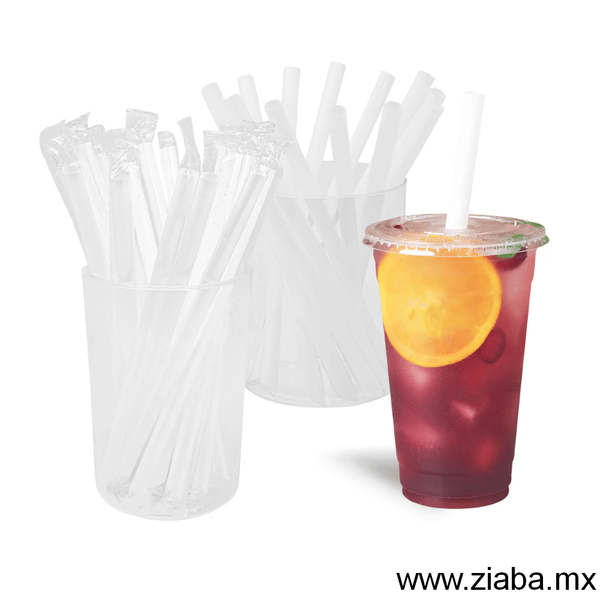 Popote estuchado para tapioca - 23cm x 10mm, Blanco - Ziaba Gourmet